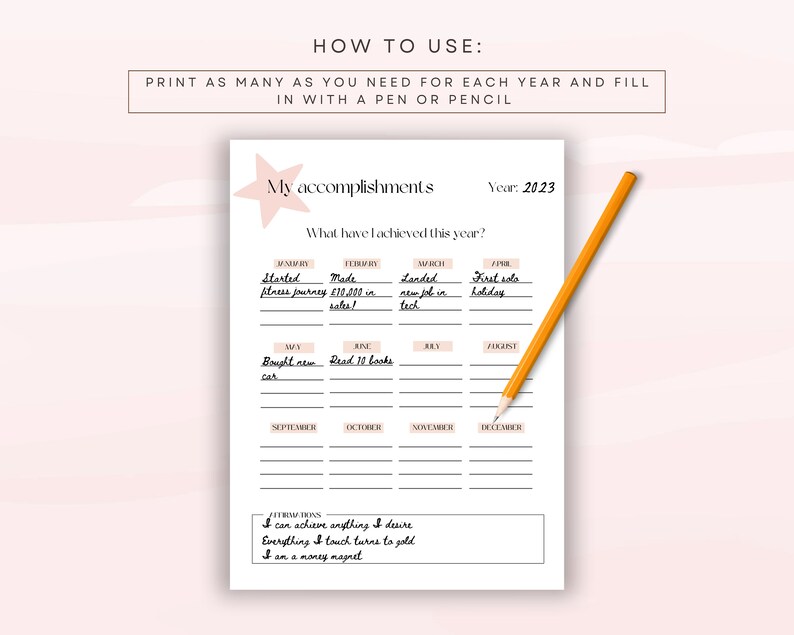 Accomplishment Tracker Printable, Yearly Reflection, Annual Review ...