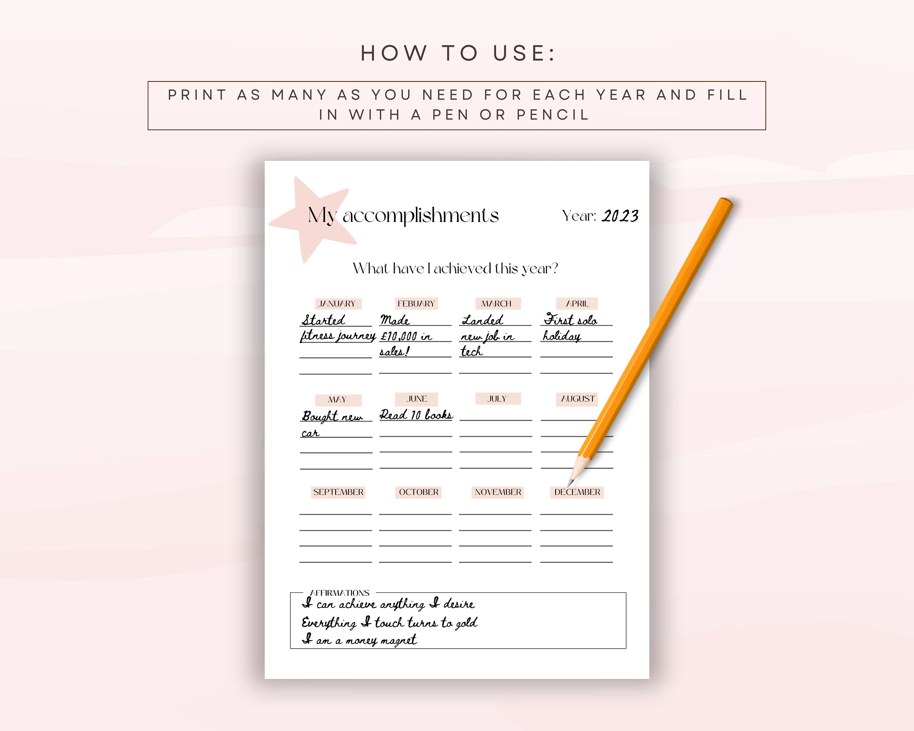 Accomplishment Tracker Printable, Yearly Reflection, Annual Review ...