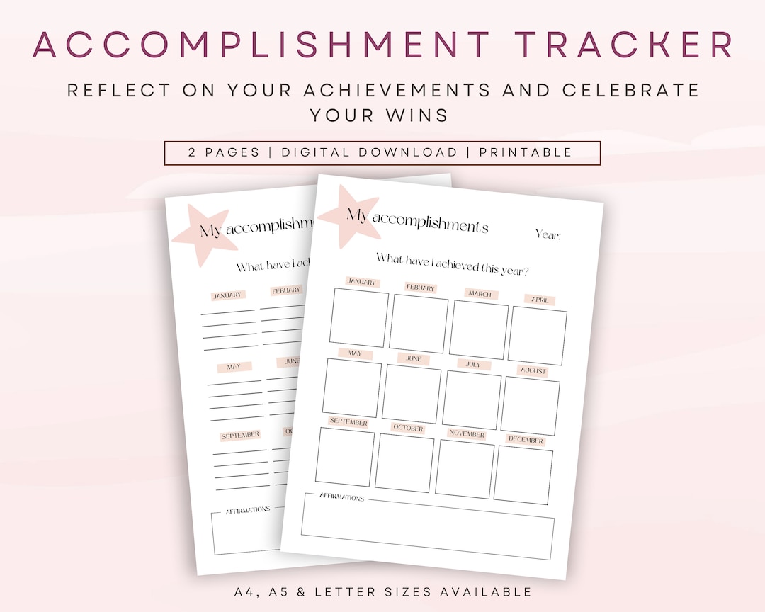 Accomplishment Tracker Printable, Yearly Reflection, Annual Review ...