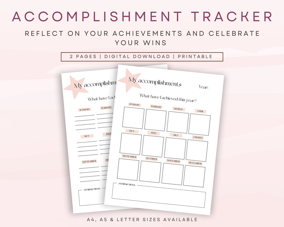 Accomplishment Tracker Printable, Yearly Reflection, Annual Review ...