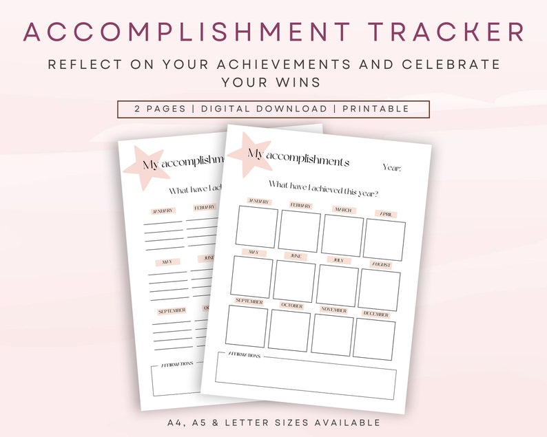 Accomplishment Tracker Printable, Yearly Reflection, Annual Review ...