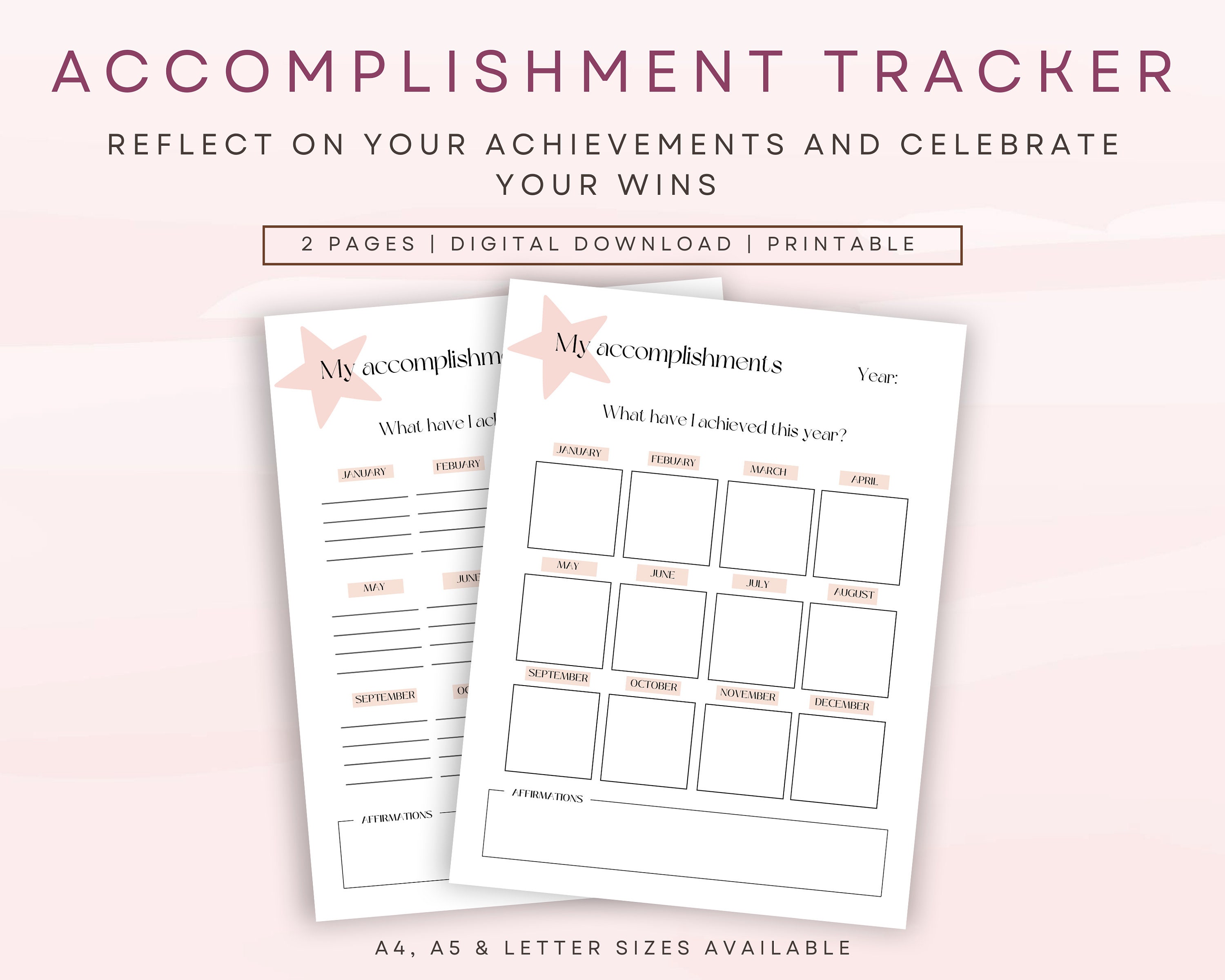 Accomplishment Tracker Printable, Yearly Reflection, Annual Review ...