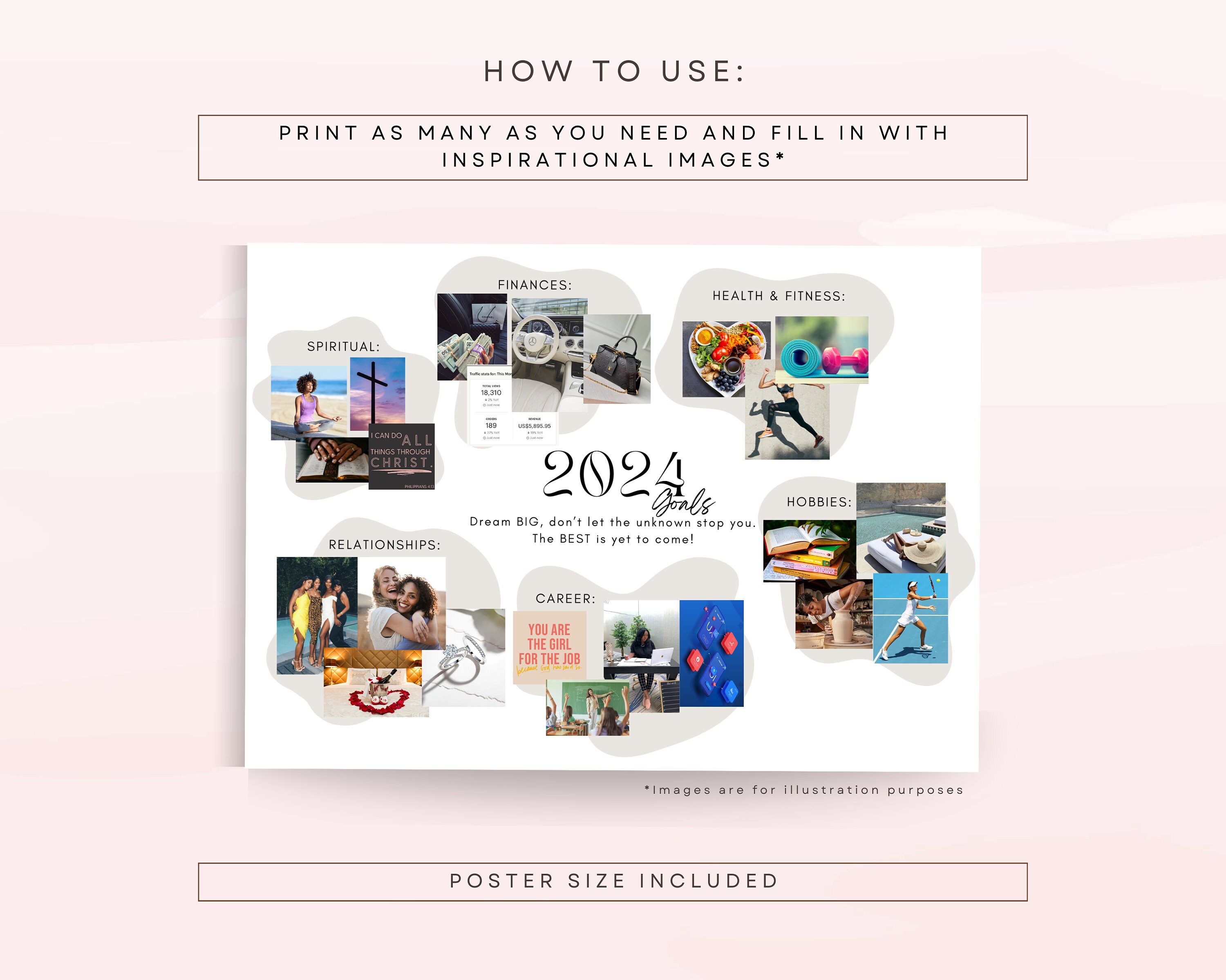 2024 Vision Board Template Printable, Mood Board Template for 2024, New ...