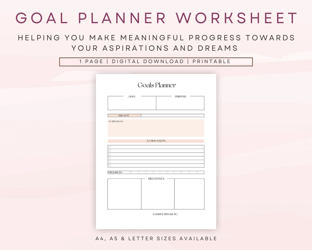 Goal Planner Printable, Goal Setting Worksheet, Goal Checklist ...