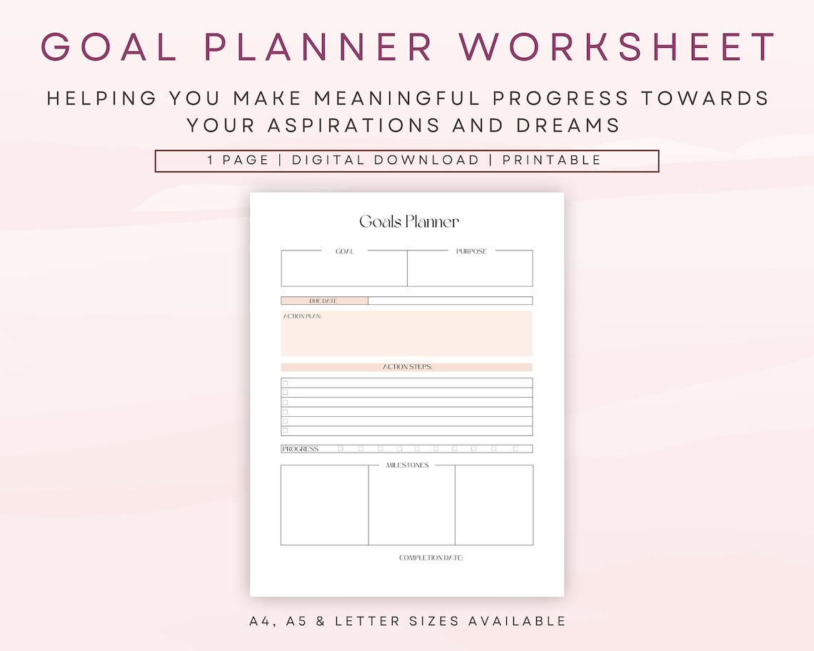 Goal Planner Printable, Goal Setting Worksheet, Goal Checklist ...