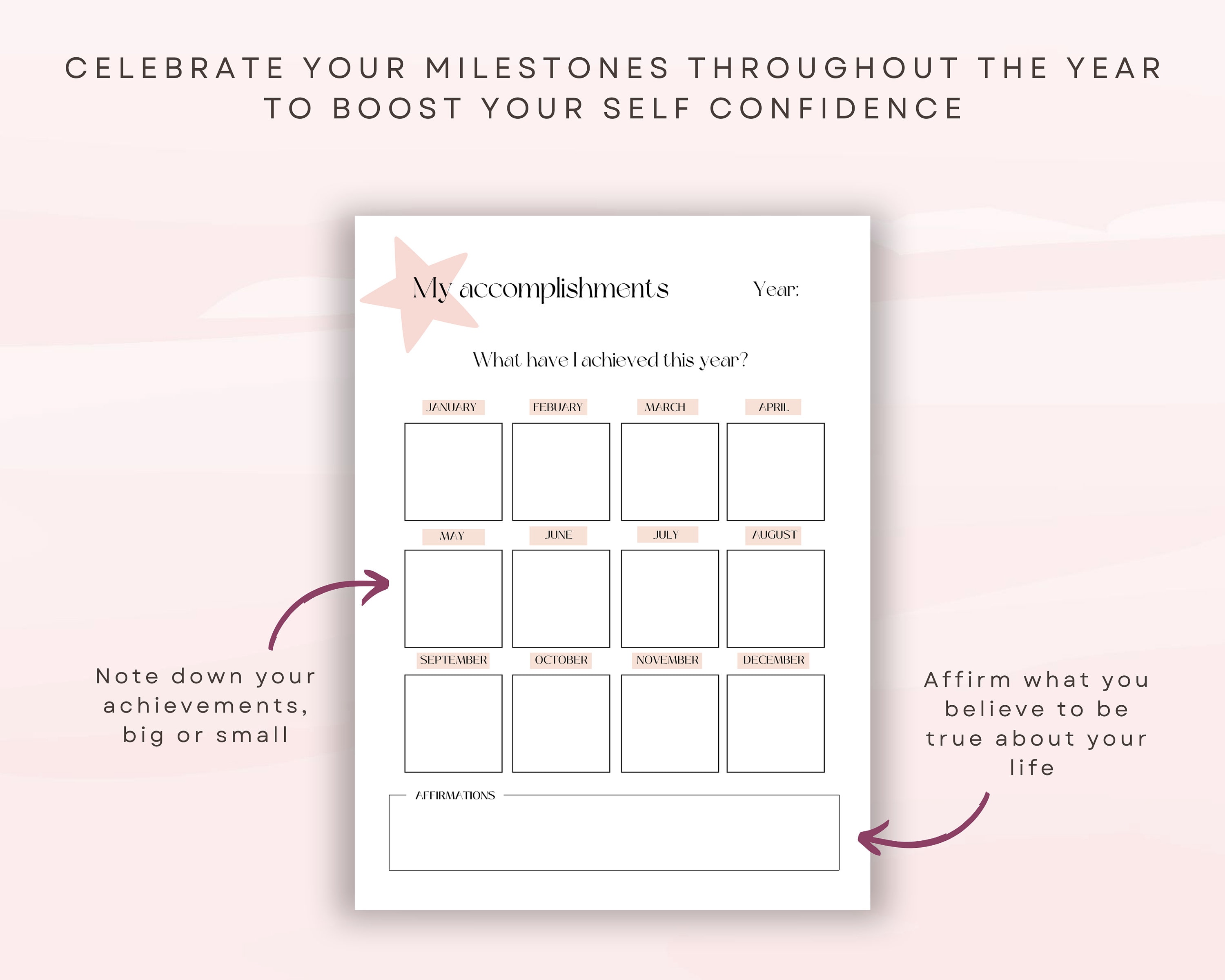 Accomplishment Tracker Printable, Yearly Reflection, Annual Review ...