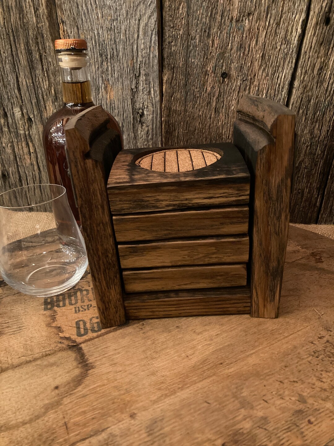Coaster Caddy With Coasters Made From Repurposed Bourbon Barrels. 4pk ...