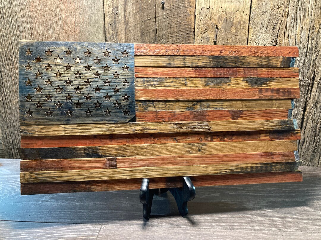 Bourbon Barrel USA Flag: Laser Engraved Wood, Rustic Home Bar Decor - Etsy