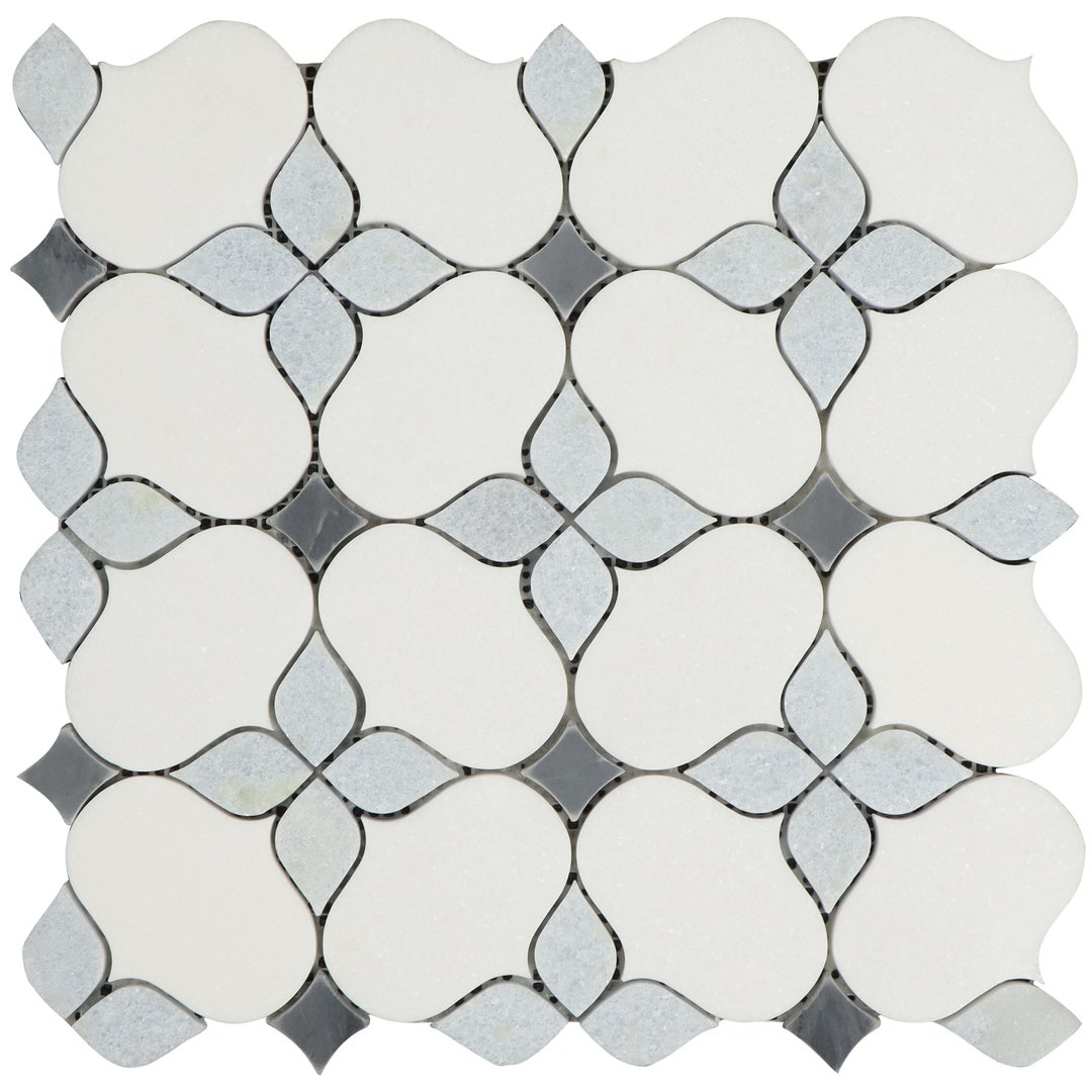 Waterjet - Thassos White, Blue Celeste and Gray Bardiglio Marble Mosaic ...