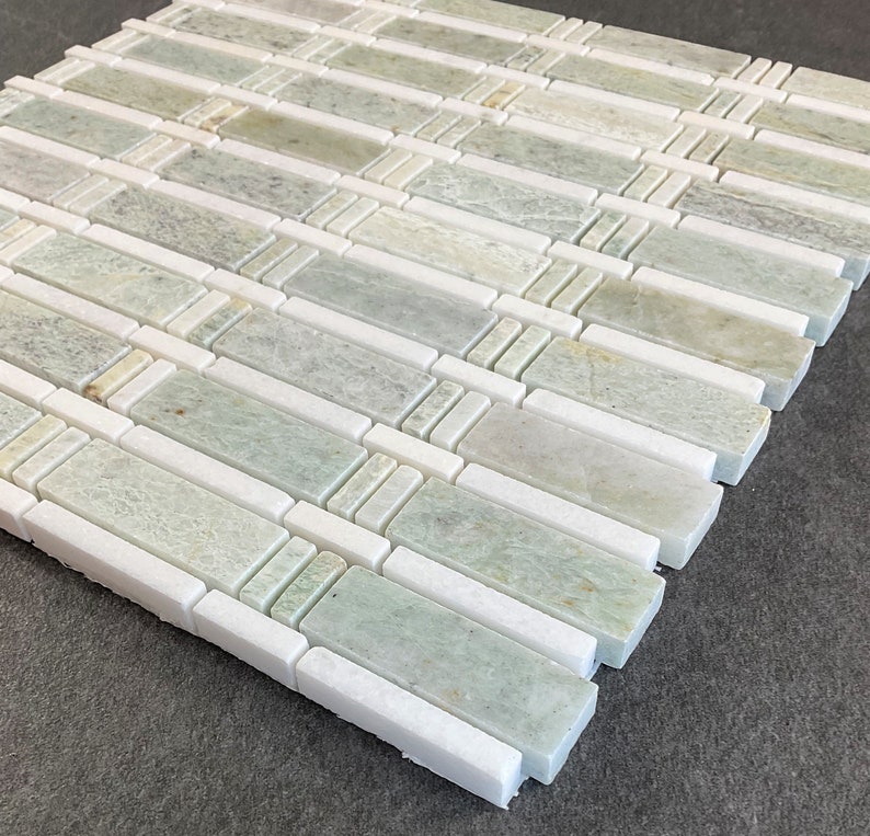 Ming Green & Thassos White Marble Mosaic Tile - EST000MD3 - Etsy