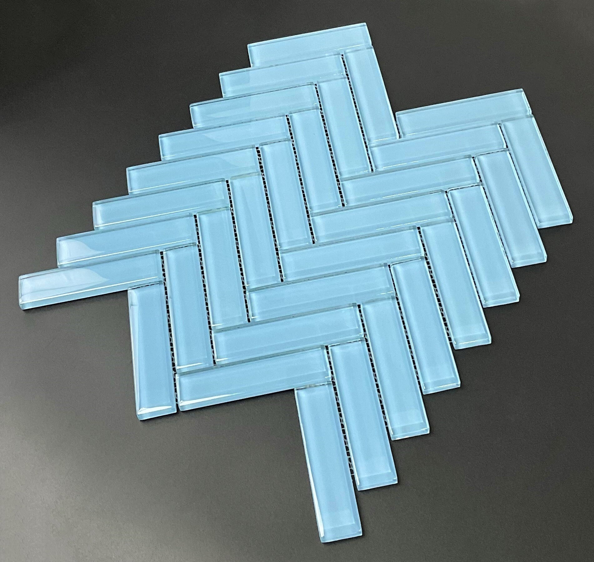 Light Blue 1 X 4 Herringbone Linear Glass Mosaic - Etsy