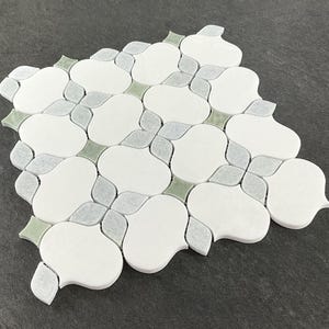 Waterjet - Thassos White, Blue Celeste, and Green Marble Mosaic Tile ...