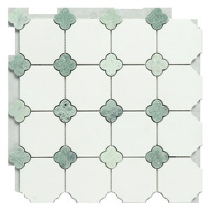 Thassos White Octagon With Ming Green Clover Marble Mosaic Wall and ...