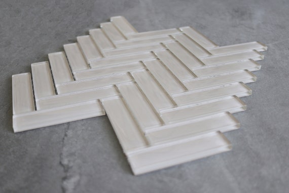 Home & Living Light Blue 1 x 4 Herringbone Linear Glass Mosaic Tile ...