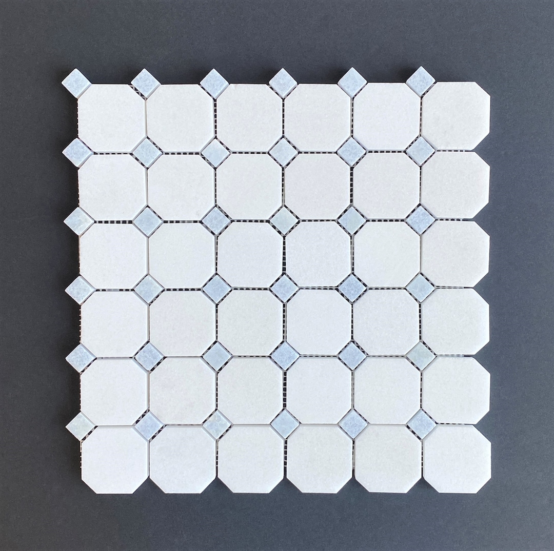 Thassos White Marble Octagon With Blue Celeste Dot Polished Marble ...