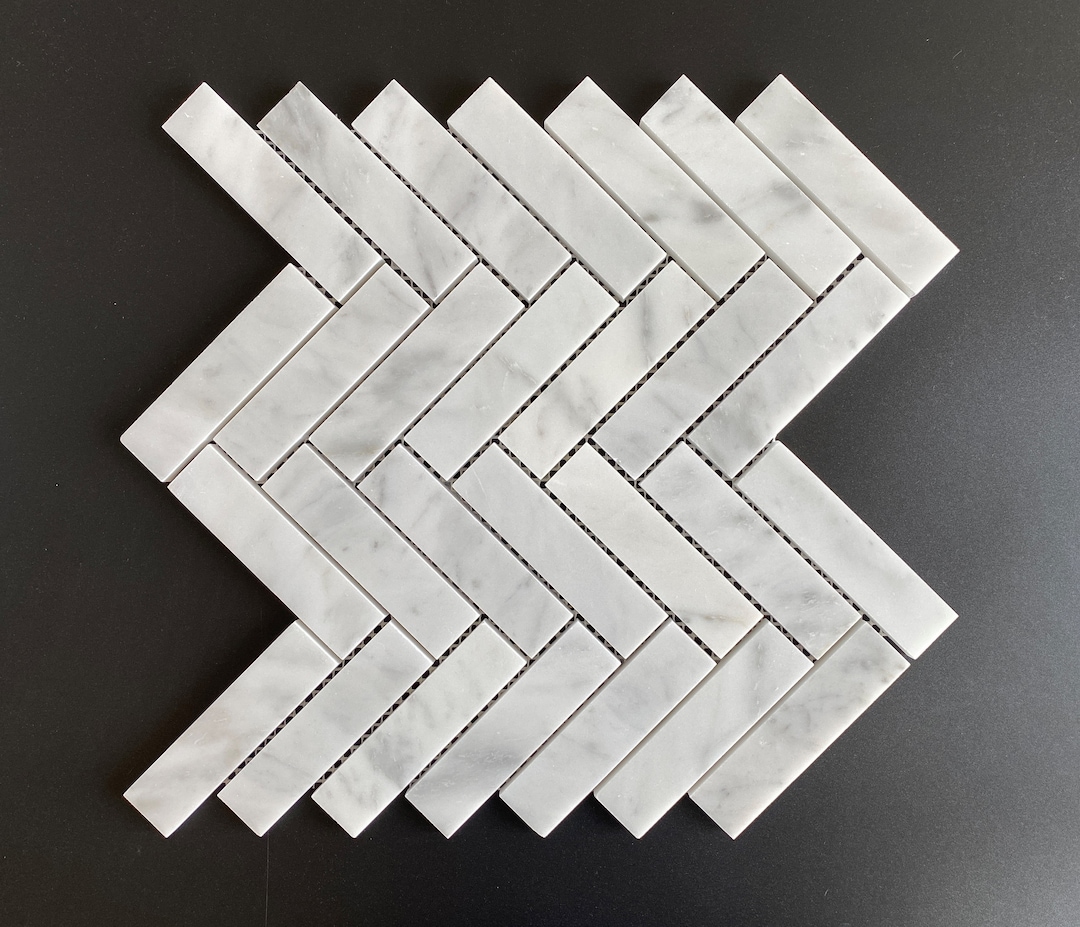 1" X 4" White Cararra Herringbone Marble Mosaic Tile - EST000MW75 - Etsy