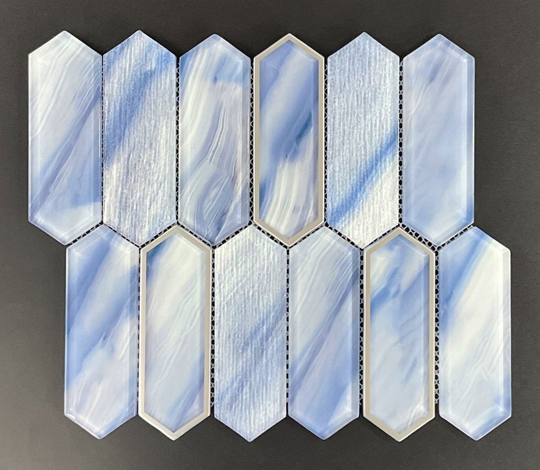 Cobalt Blue With Silver Glazed Picket Glass Mosaic Tile - EST000GOL11 ...