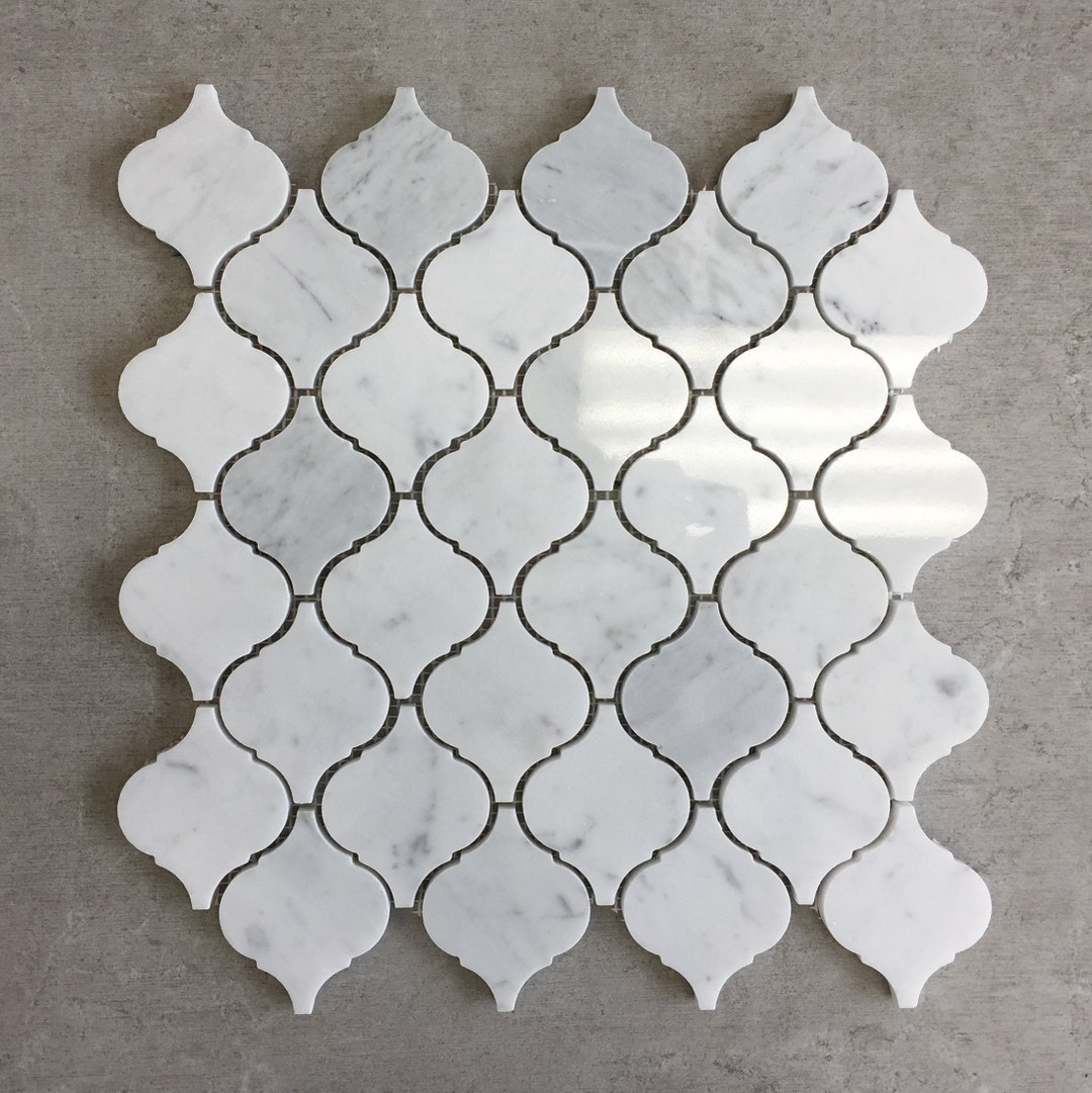 White Carrara Polished Lantern Marble Mosaic Tile EST000LAT1 - Etsy