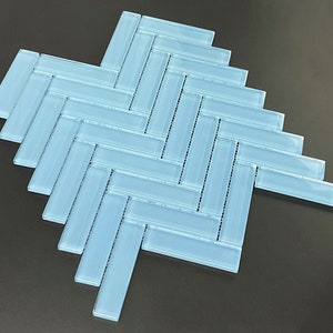 Light Blue 1 X 4 Herringbone Linear Glass Mosaic - Etsy