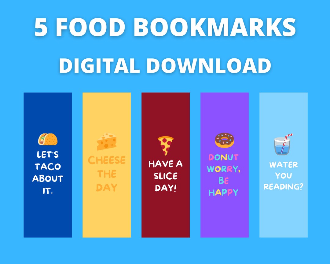 5 Food Bookmarks, Cute Bookmarks, Funny Bookmarks, Printable Bookmarks ...
