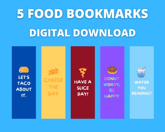 5 Food Bookmarks Cute Bookmarks Funny Bookmarks Printable | Etsy