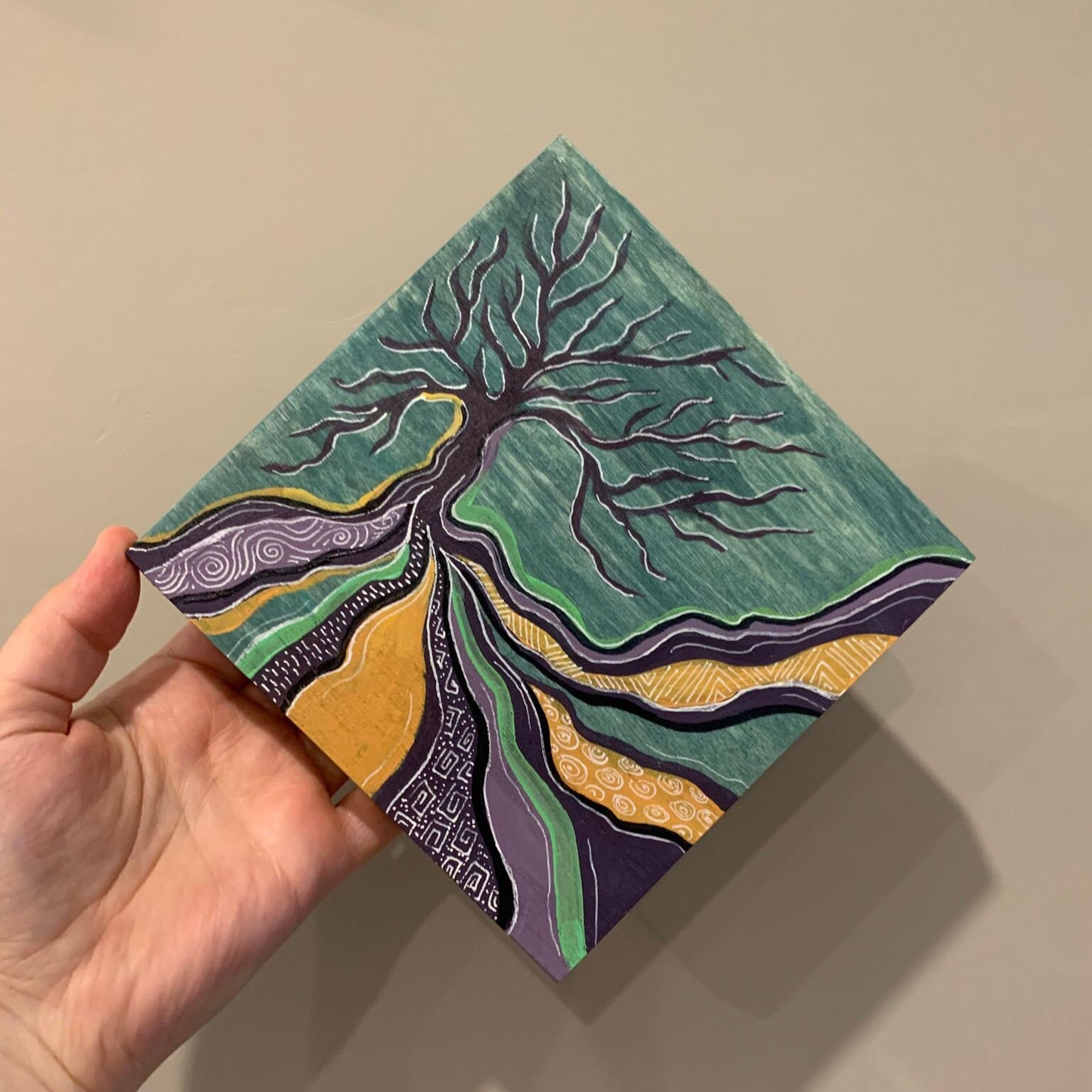 Modern Tree Original Artwork, 6x6 Inch Wood Panel, Home Wall Art ...