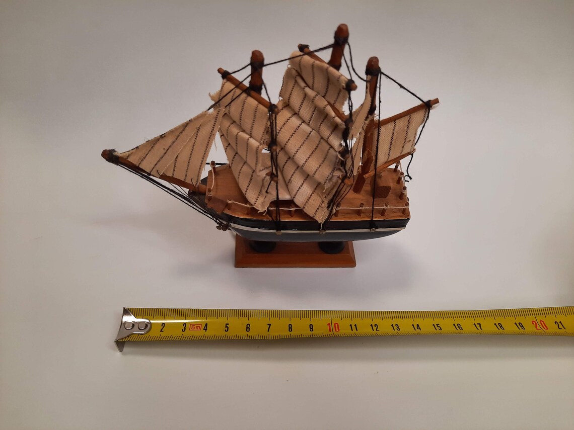 Vintage Miniature Ship Wood Ship Scale Model Sails Home Decor | Etsy