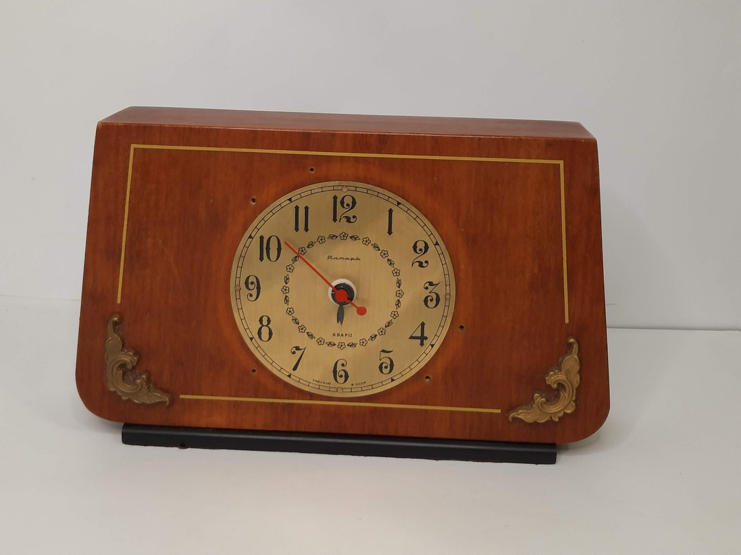 Vintage Amber Fireplace Clock, Quartz Clock, Wooden Clocks, Home Decor ...