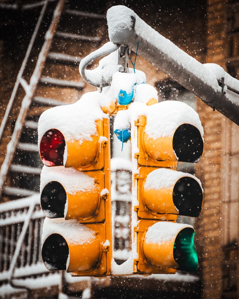 New York City Snowy Traffic Light Photo Print- NYC Elegant Street ...