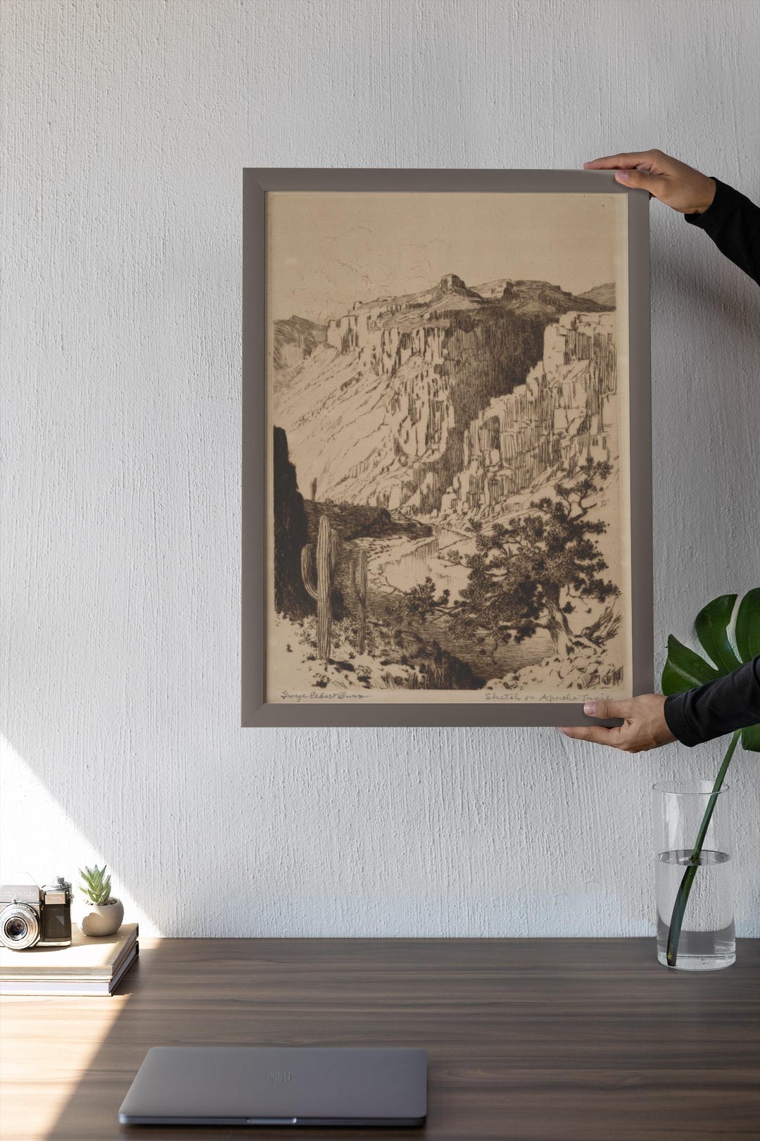 Apache Trail Arizona Desert Landscape Illustration Vertical Print ...