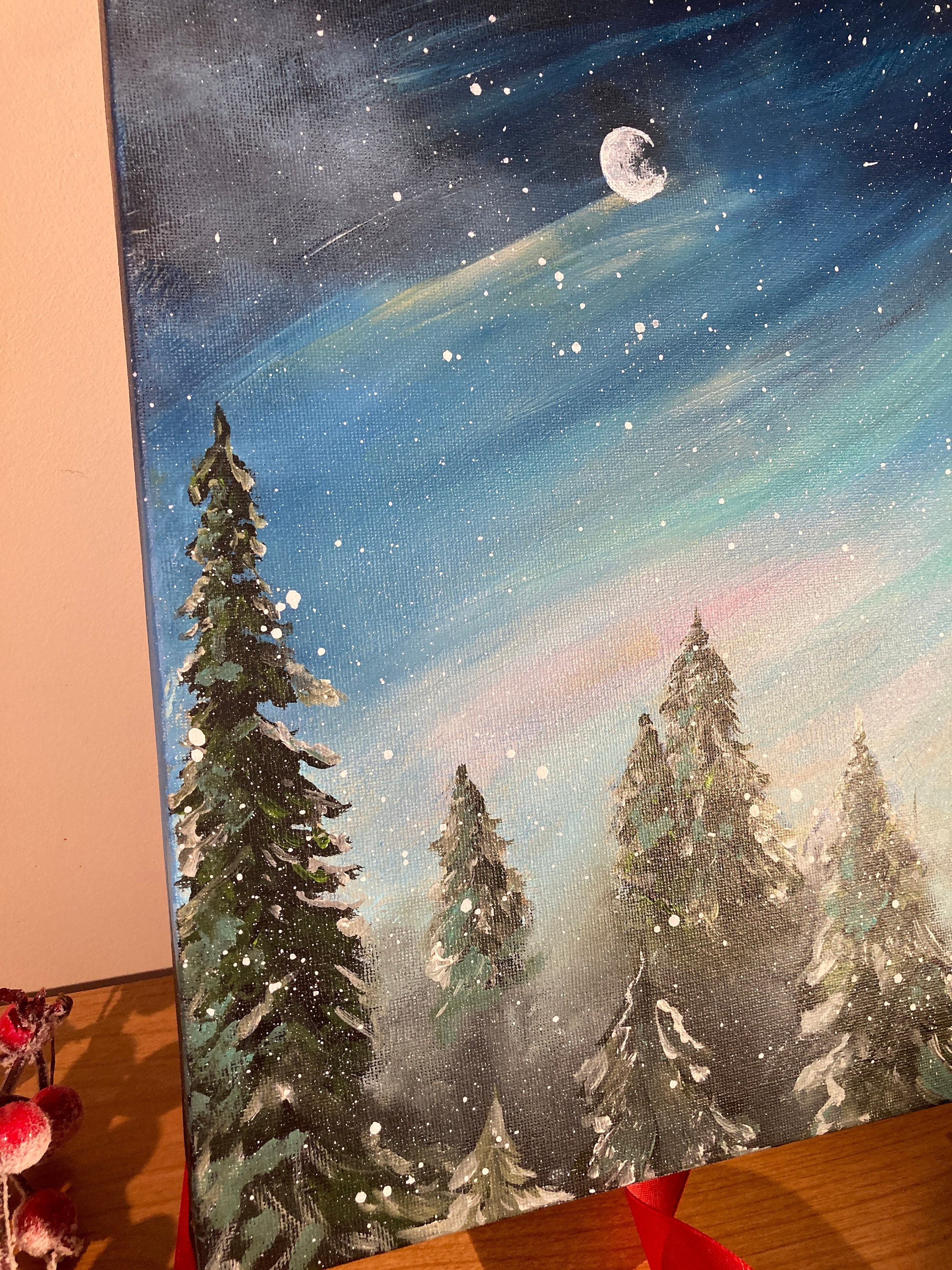 Winter Sunset in Mountains, Glow in the Dark Painting, Landscape Art ...