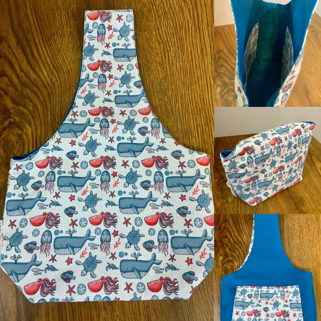 Handmade Knitting/crochet Over-the-arm Reversible Tote Bag With Pockets ...