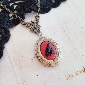 Gothic Raven Locket Necklace in Bronze and White, Victorian Crow, Bird ...