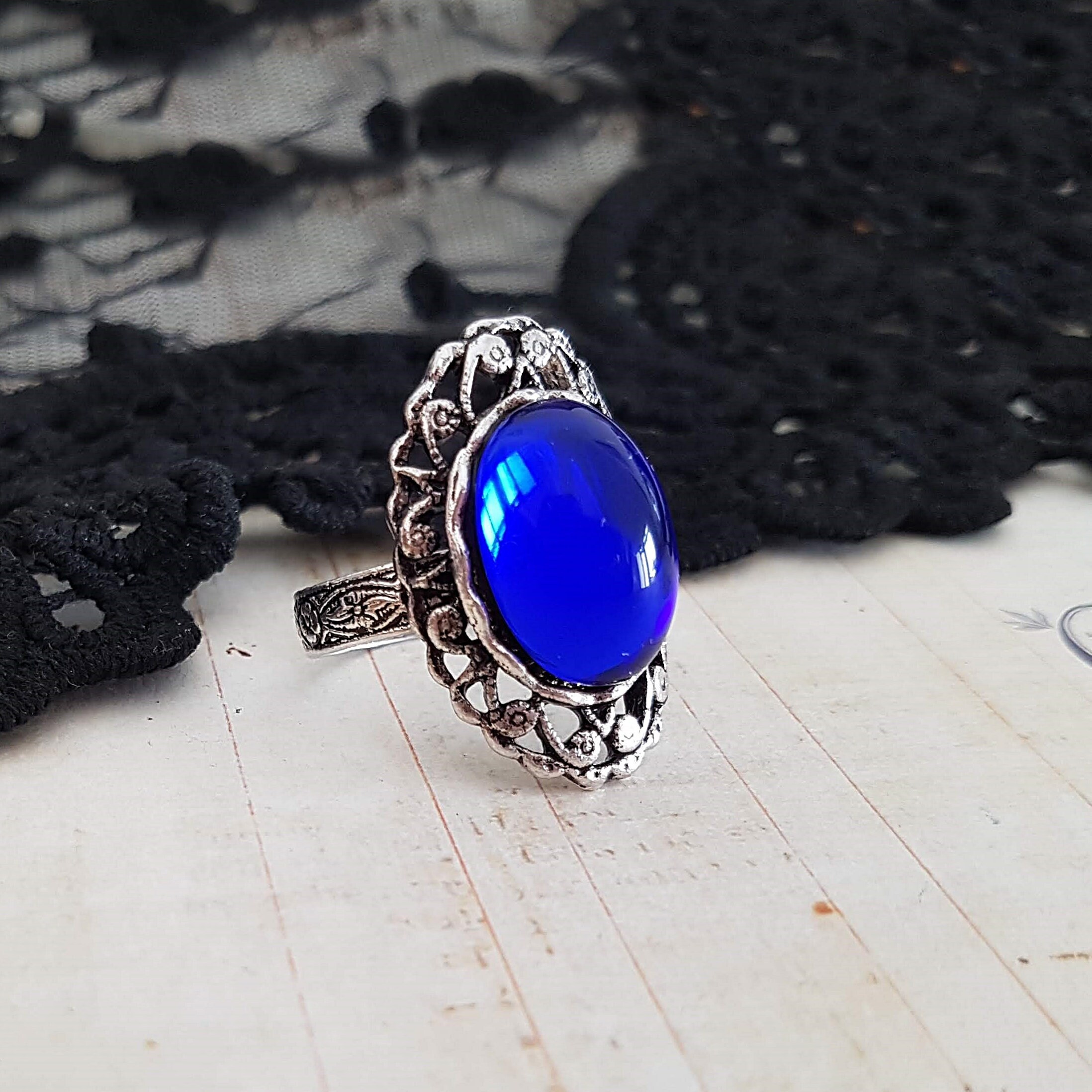 Victorian Gothic Jet Black Jewel Ring Antique Silver Filigree - Etsy