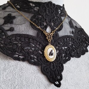 Gothic Raven Locket Necklace in Bronze and White, Victorian Crow, Bird ...