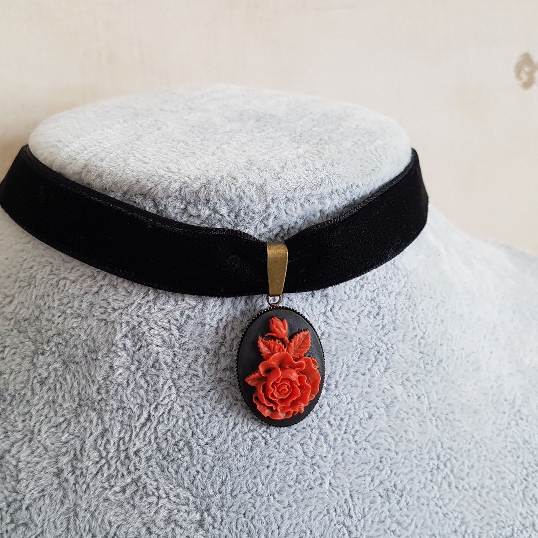 Black Velvet Gothic Red Rose Choker Vintage Victorian Style - Etsy