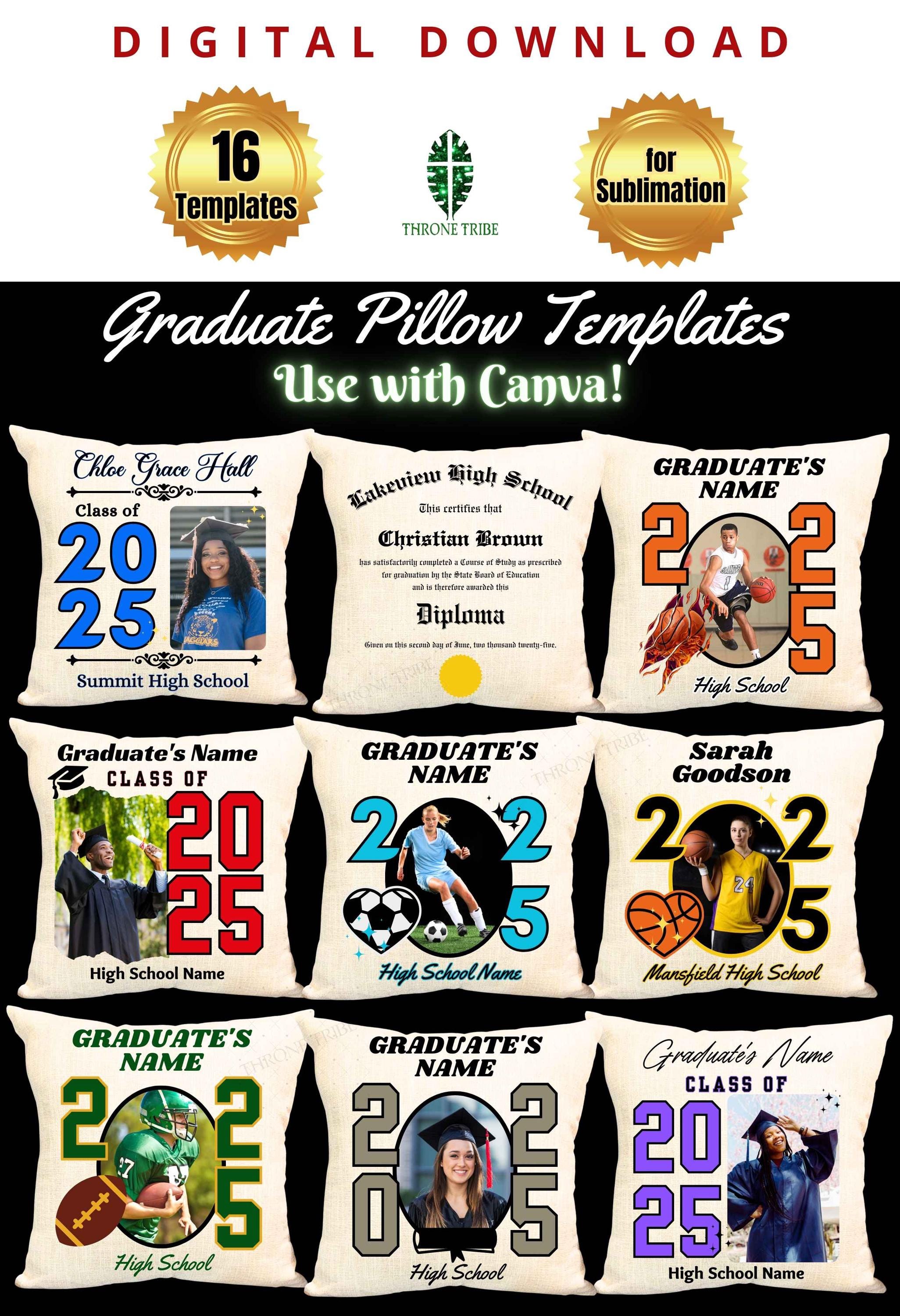 2025 Graduate Diploma Pillow Template Bundle | 16 Editable Canva ...
