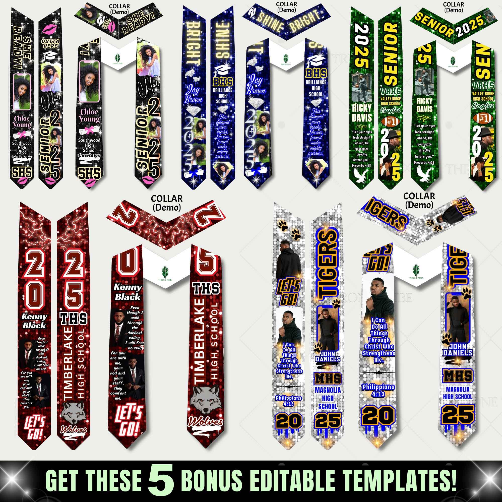 72" | 50 Sequin Glam Template Bundle for Grad Stole | for Sublimation ...