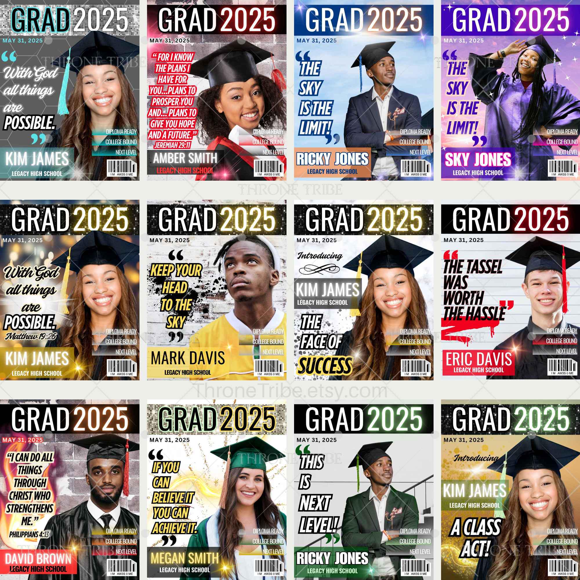 Grad Magazine Cover Bundle | 12 Editable Canva Templates | Digital ...