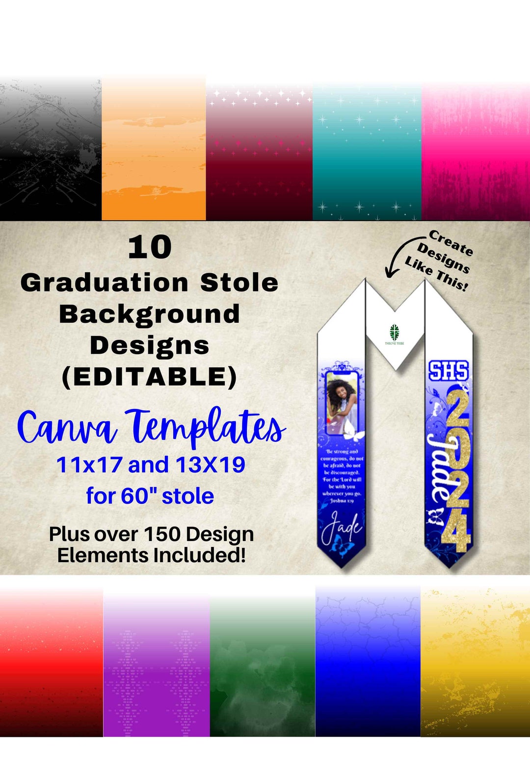Graduation Stole Background Design Bundle | Canva Editable Templates ...