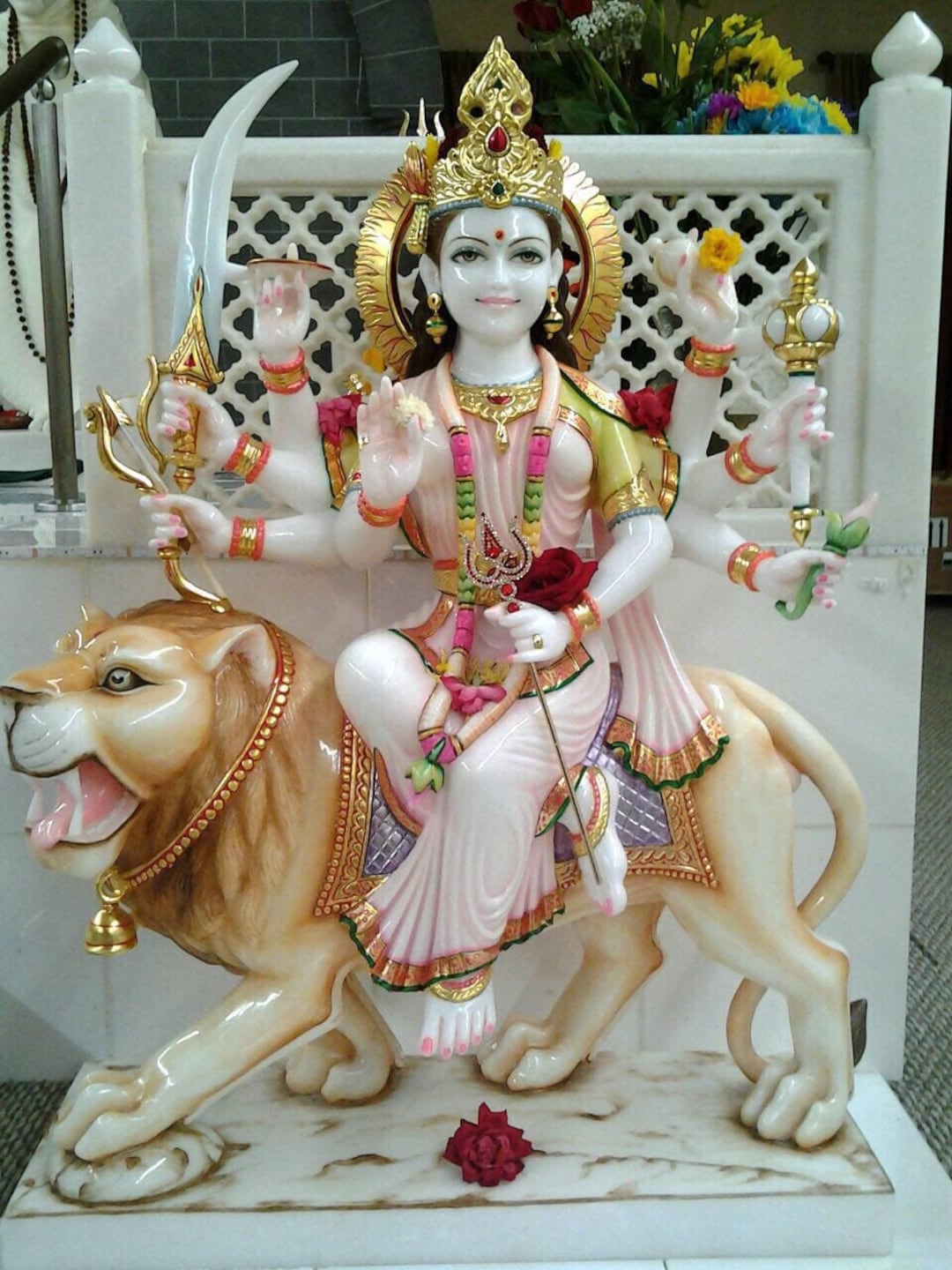 Goddess Durga Natural White Marble Statue Hindu Idol Religious ...