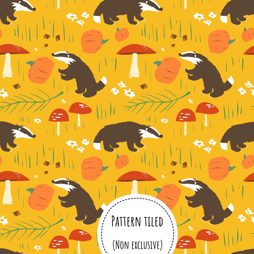 Autumn Seamless Pattern, Badger Pattern, Fabric Design, Digital ...