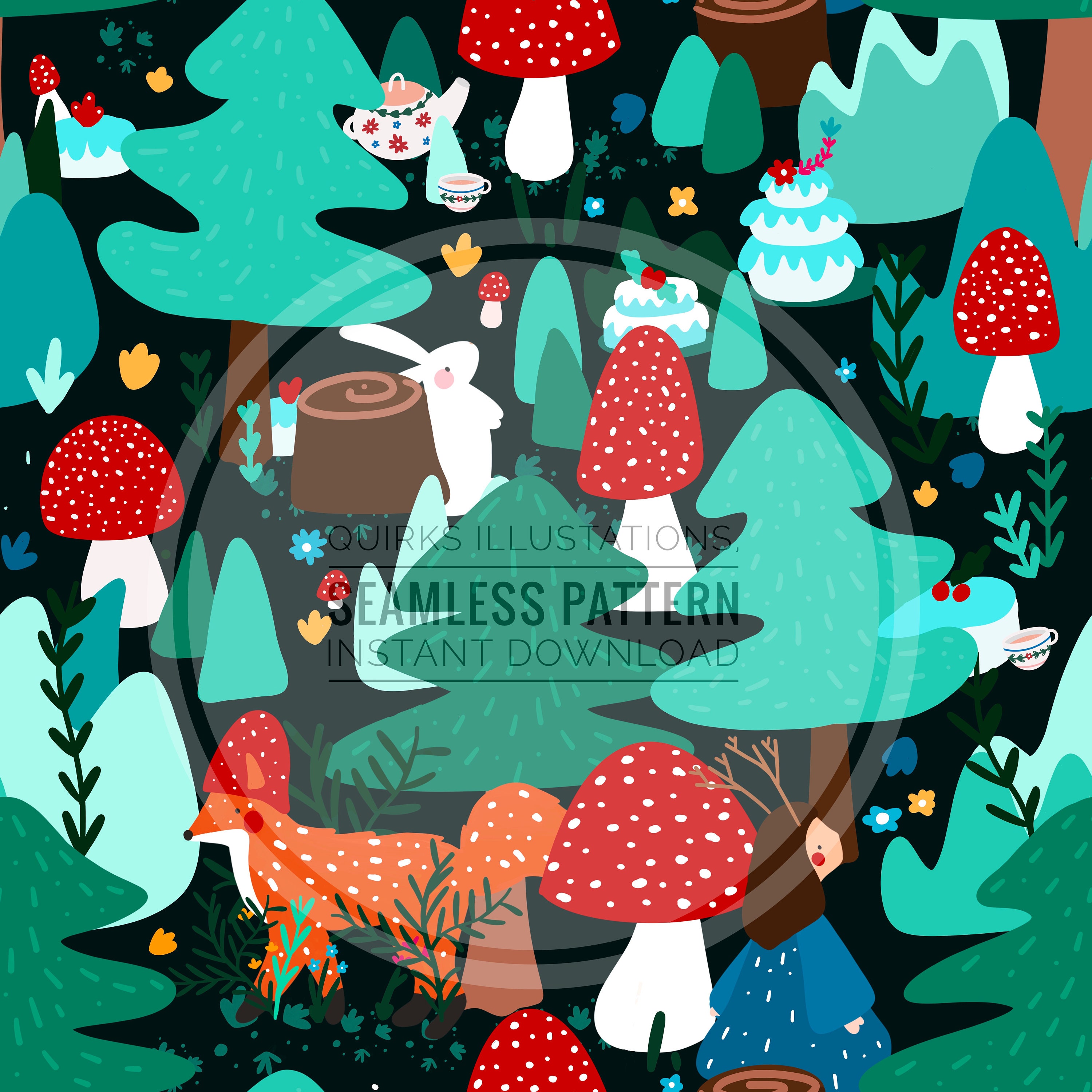 Digital Download, Seamless Pattern, Woodland Fabric, Toadstool Fabric ...