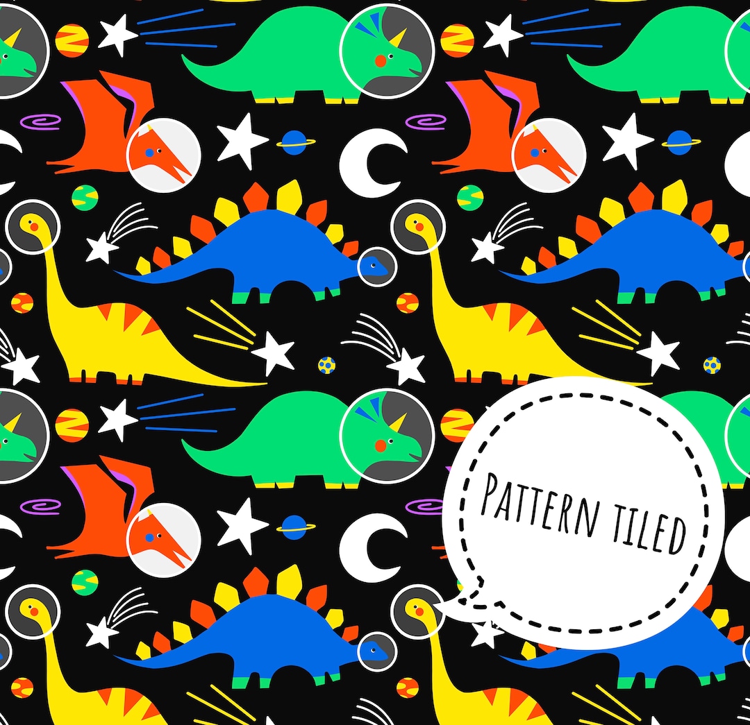 Space Dino’s Seamless Pattern, Dinosaur Seamless Pattern, Digital ...