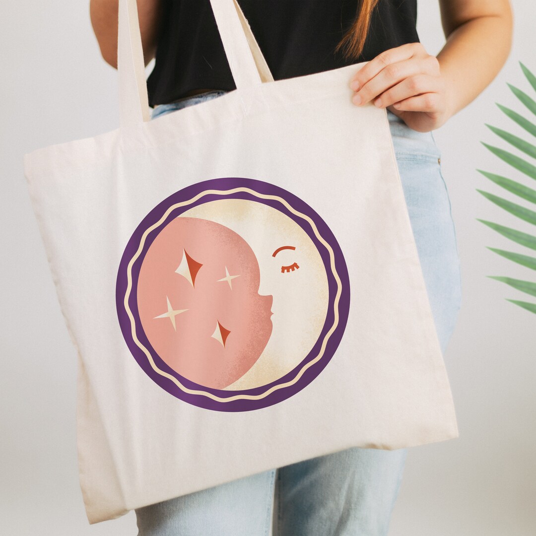 Moon Canvas Tote Bag Colorful Moon Celestial Tote Bag - Etsy