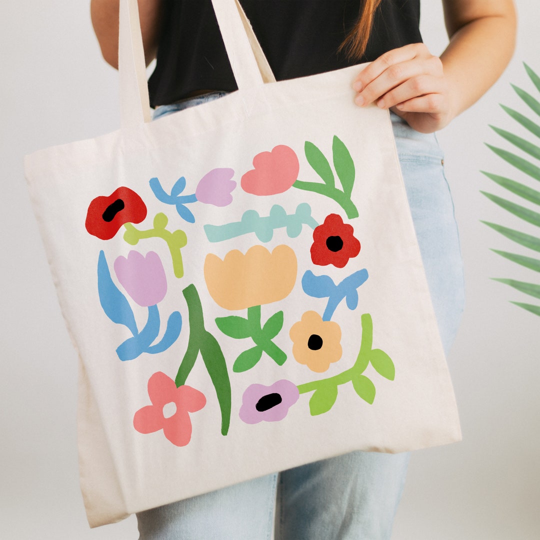 Flower Canvas Tote Bag, Floral Tote Bag, Colorful Graphic Bag, Eco ...