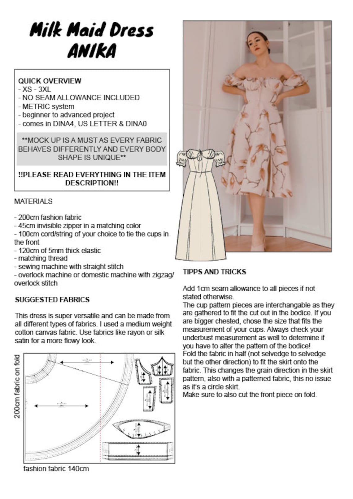 PATTERN Milk Maid Dress ANIKA THISISKACHI - Etsy