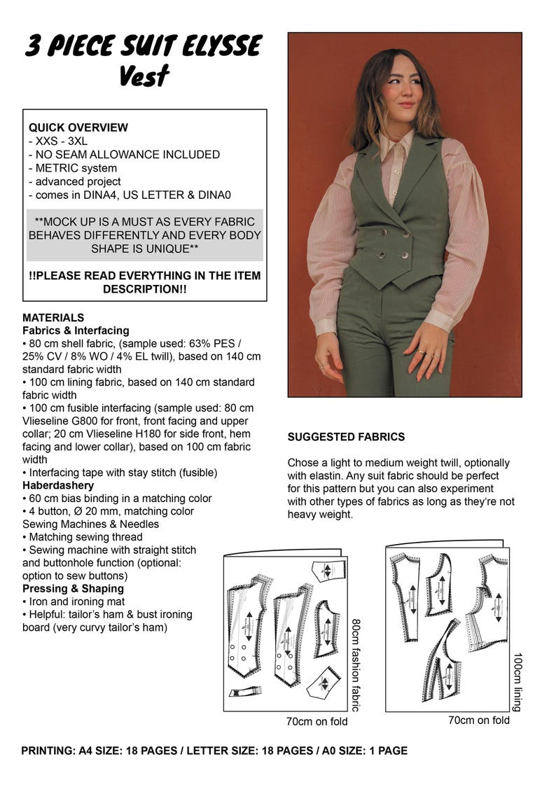 PATTERN - Vest (part of 3 Piece Suit ELYSSE) - THISISKACHI - Etsy