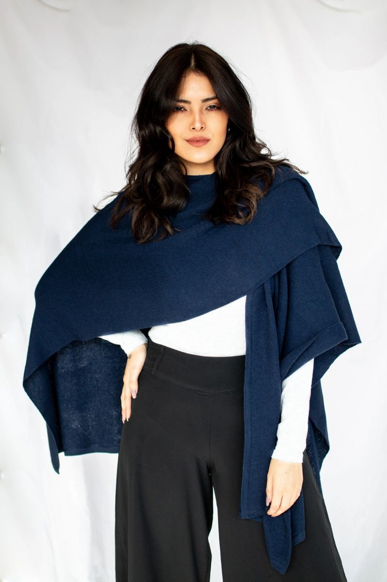 Navy Blue Alpaca Ruana Wrap Shawl - Etsy