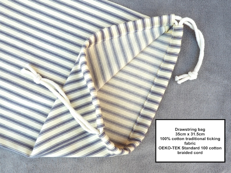 Laundry Bag , Grey Stripe Ticking Drawstring Bag. - Etsy UK